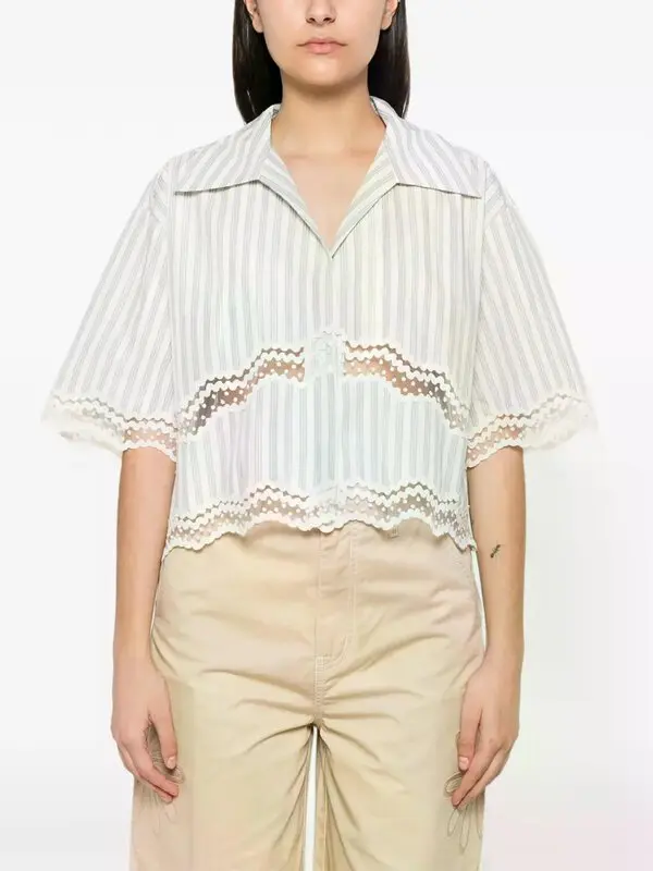 Sandro Lace-trim Striped Cropped Shirt - Neutrals