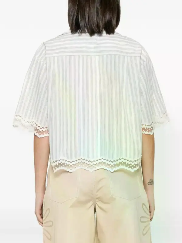 Sandro Lace-trim Striped Cropped Shirt - Neutrals