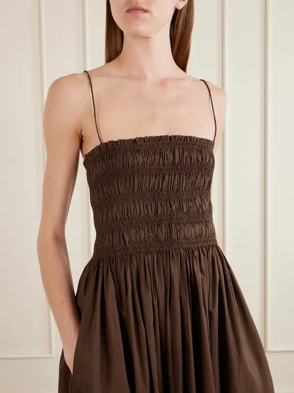 Matteau Shirred Organic Cotton Midi Dress - Brown