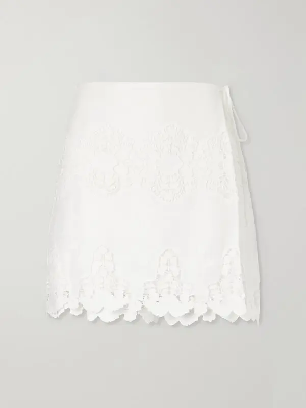 Miguelina Embroidered Cotton And Linen-blend Skort - Neutrals