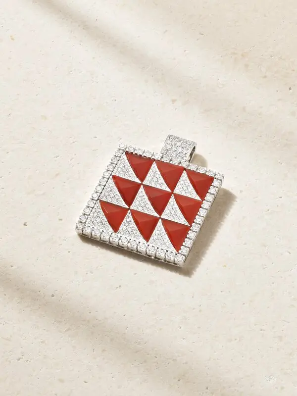 ILARIA ICARDI 18-karat White Gold, Carnelian And Diamond Pendant - Red
