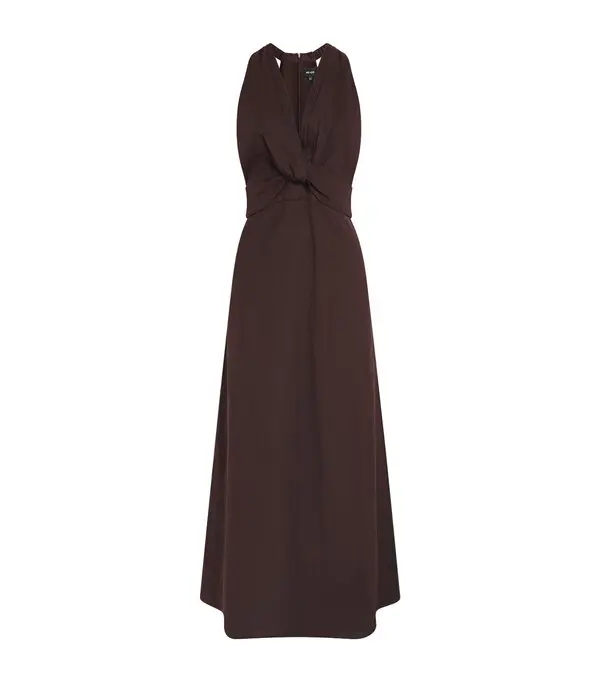 ME+EM Linen-blend Twist-front Midi Dress - Brown