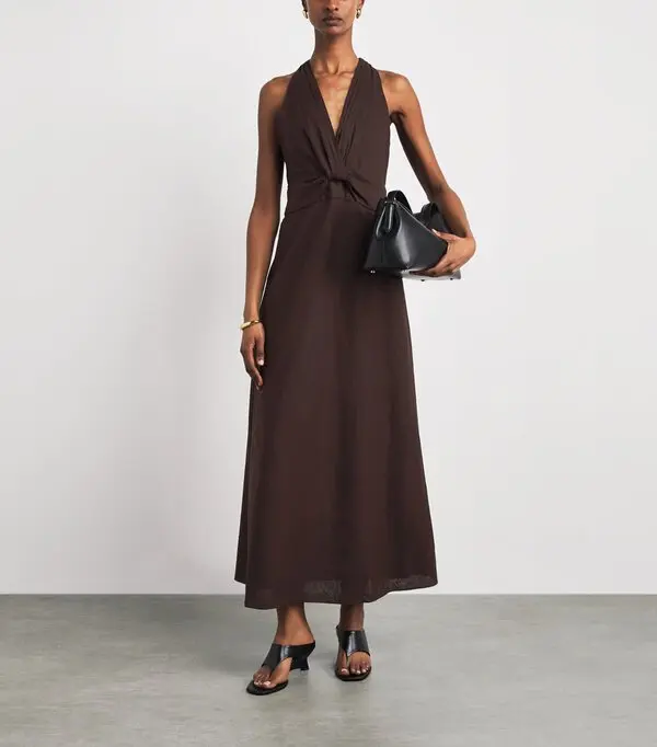 ME+EM Linen-blend Twist-front Midi Dress