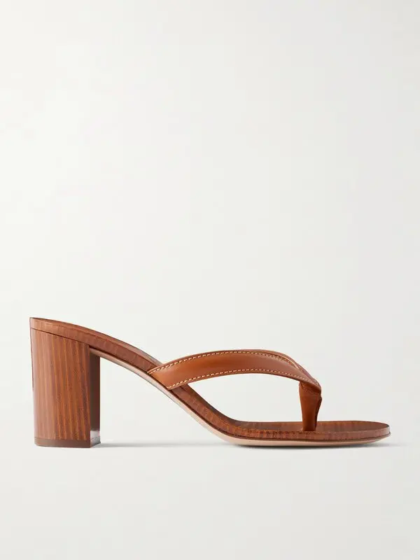 GIANVITO ROSSI Leather Thong Sandals With Block Heel - Brown