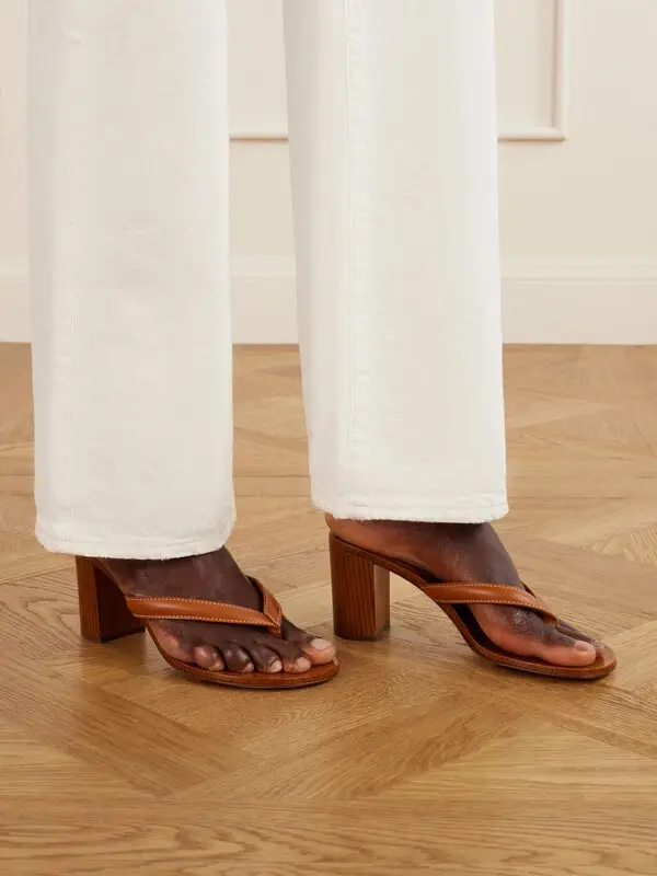 GIANVITO ROSSI Leather Thong Sandals With Block Heel