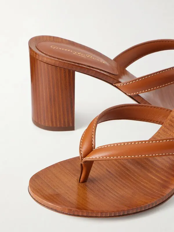 GIANVITO ROSSI Leather Thong Sandals With Block Heel