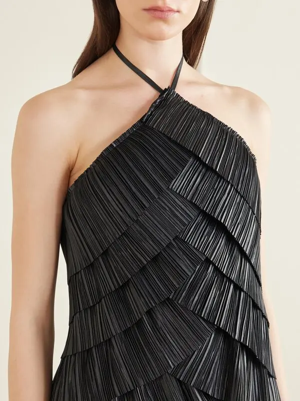 Cult Gaia Halterneck Pleated Satin Mini Dress - Black