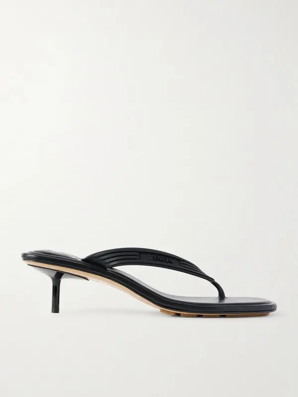 Bottega Veneta Sampieri Thong" Rubber And Leather Heeled Sandals - Black