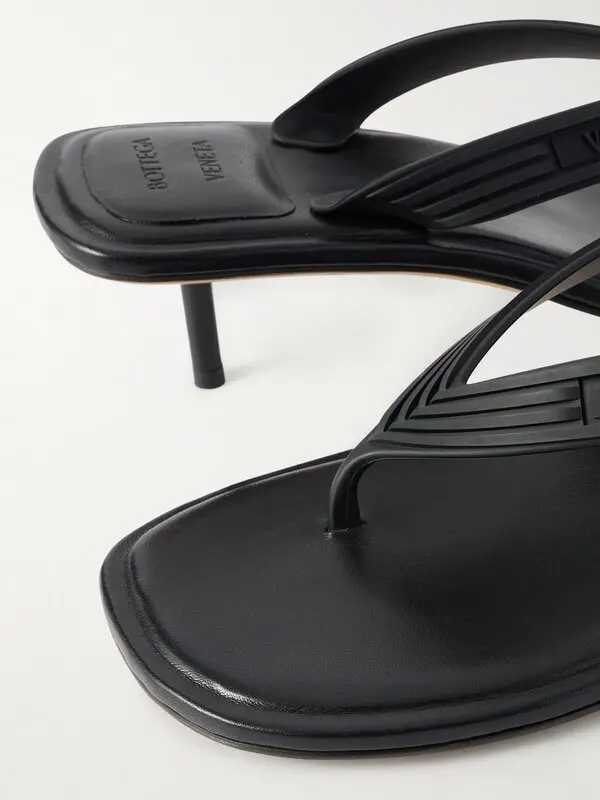 Bottega Veneta Sampieri Thong" Rubber And Leather Heeled Sandals - Black