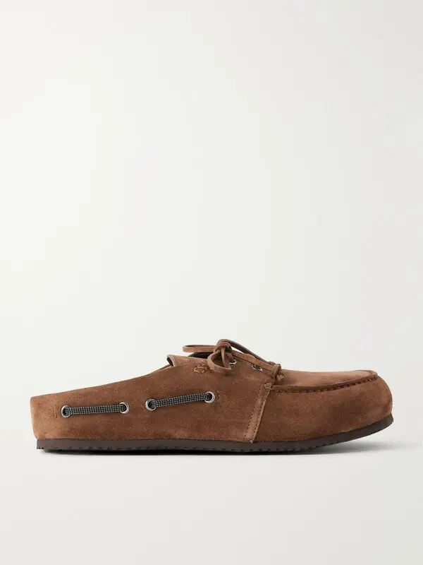 Brunello Cucinelli Suede Slip-on Moccasins With Monili Beads