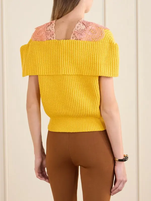 Chloé Ribbed-knit Cotton Cardigan With Lace Trim