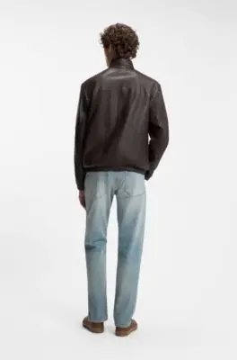 BOSS By Beckham Nappa Leather Jacket With Stand Collar