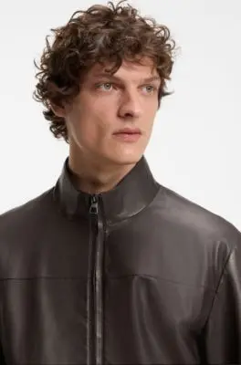 BOSS By Beckham Nappa Leather Jacket With Stand Collar