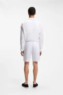 BOSS Tapered-fit Linen Shorts - White