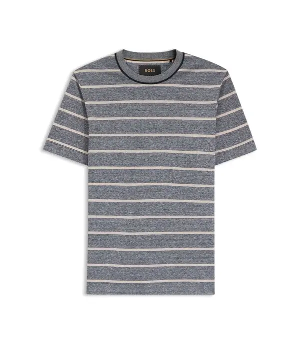 BOSS Cotton-linen T-shirt With Horizontal Stripe