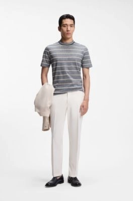 BOSS Cotton-linen T-shirt With Horizontal Stripe