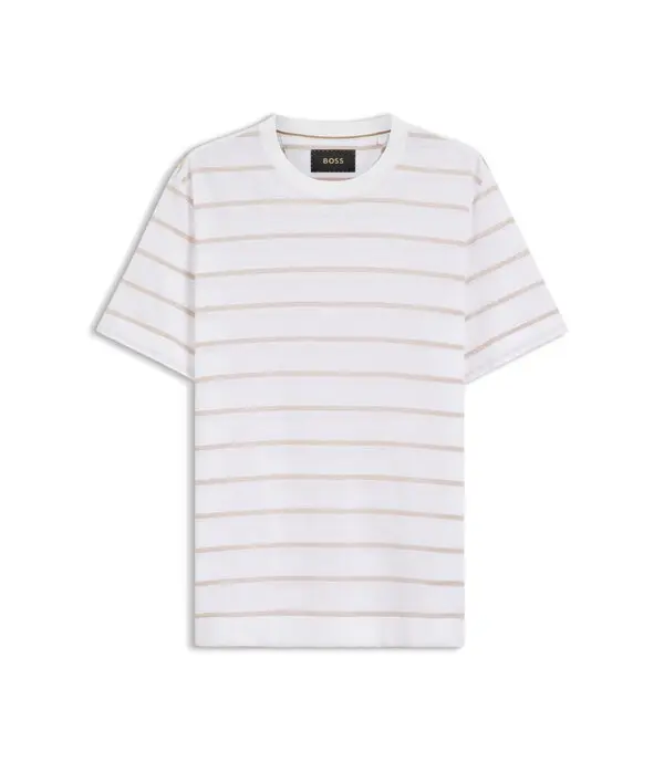 BOSS Cotton-linen T-shirt With Horizontal Stripe - White