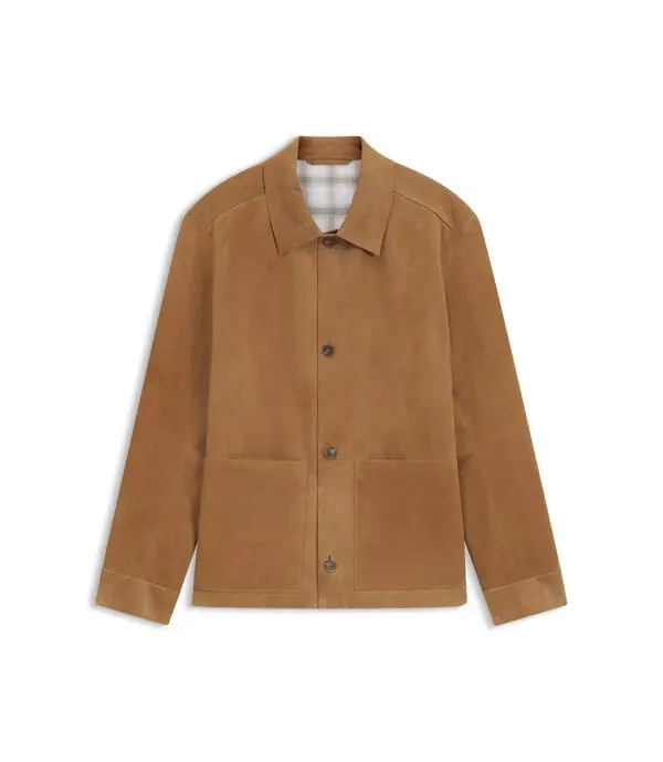 BOSS Suede Jacket With Checkered Lining - Beige