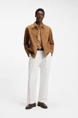 BOSS Suede Jacket With Checkered Lining - Beige