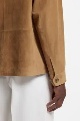 BOSS Suede Jacket With Checkered Lining - Beige