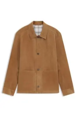 BOSS Suede Jacket With Checkered Lining - Beige
