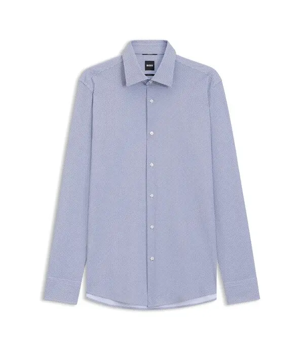 BOSS Slim-fit Shirt In Printed Performance Stretch Fabric - Light Blue