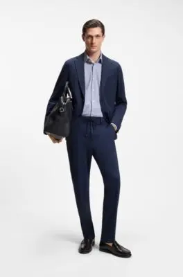 BOSS Slim-fit Shirt In Printed Performance Stretch Fabric - Light Blue