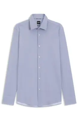 BOSS Slim-fit Shirt In Printed Performance Stretch Fabric - Light Blue