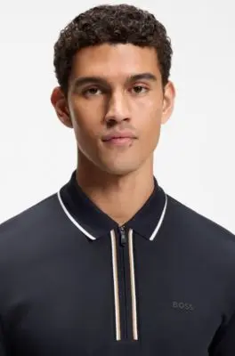 BOSS Active Slim-fit Polo Shirt In Moisture-wicking Stretch Cotton - Dark Blue