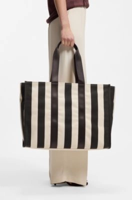 BOSS Striped Canvas Tote Bag