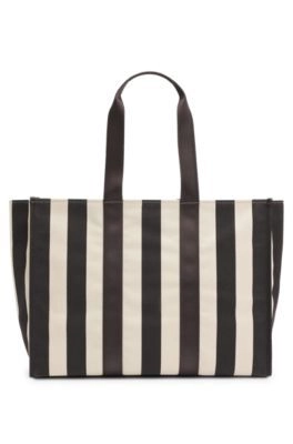 BOSS Striped Canvas Tote Bag