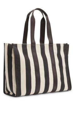 BOSS Striped Canvas Tote Bag