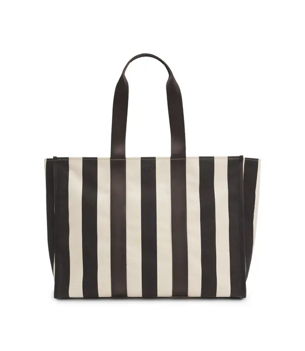 BOSS Striped Tote Bag In Canvas - White