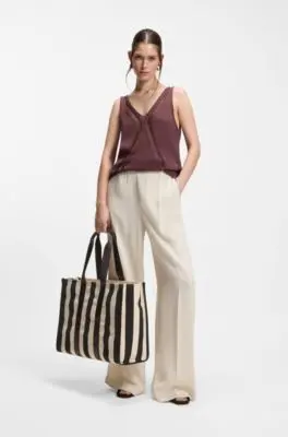 BOSS Striped Canvas Tote Bag