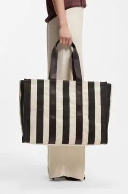 BOSS Striped Canvas Tote Bag
