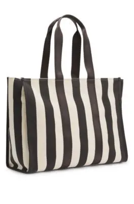BOSS Striped Canvas Tote Bag