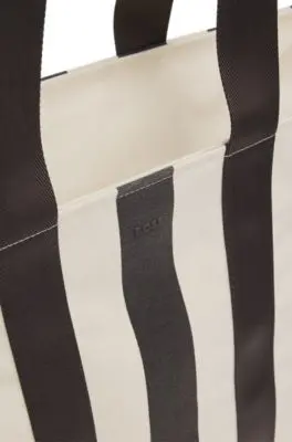 BOSS Striped Canvas Tote Bag