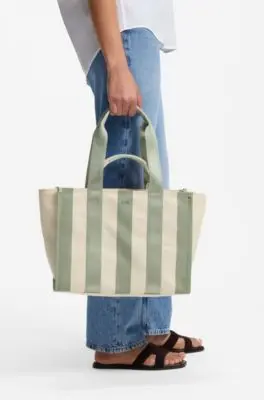 BOSS Striped Canvas Tote Bag