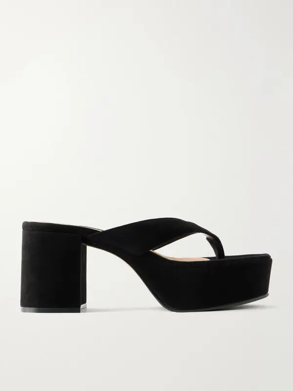 GIANVITO ROSSI 35 Suede Platform Thong Sandals - Black