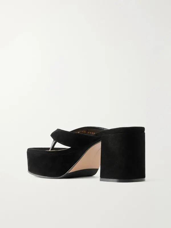 GIANVITO ROSSI 35 Suede Platform Thong Sandals - Black