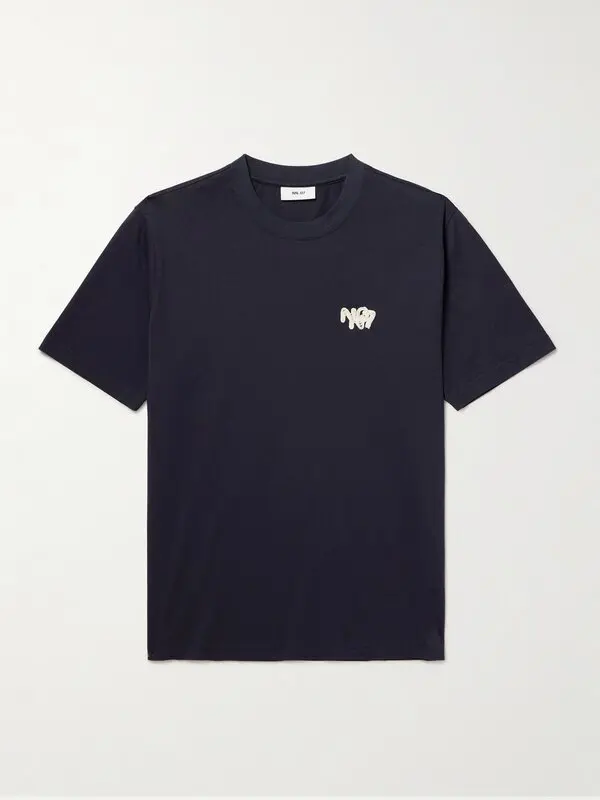 Nn07 Adam App 3209 Logo-appliquéd Pima Cotton-jersey T-shirt - Blue