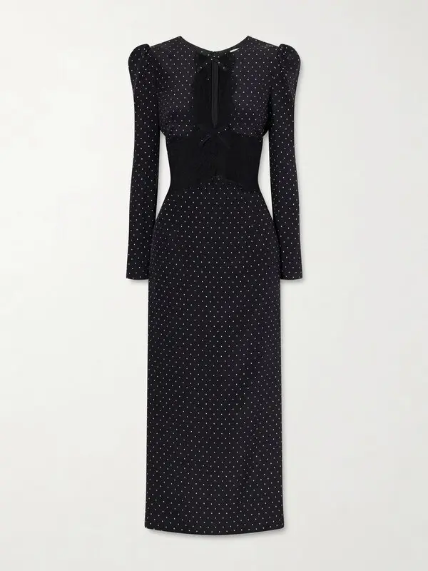 Alessandra Rich Polka-dot Silk Midi Dress - Black