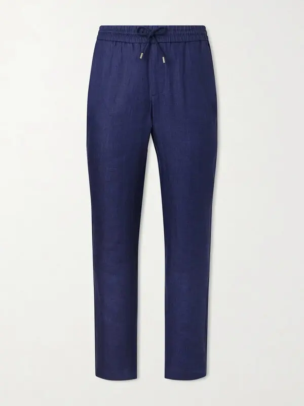 Sease Straight-leg Linen And Cotton-blend Drawstring Trousers - Blue