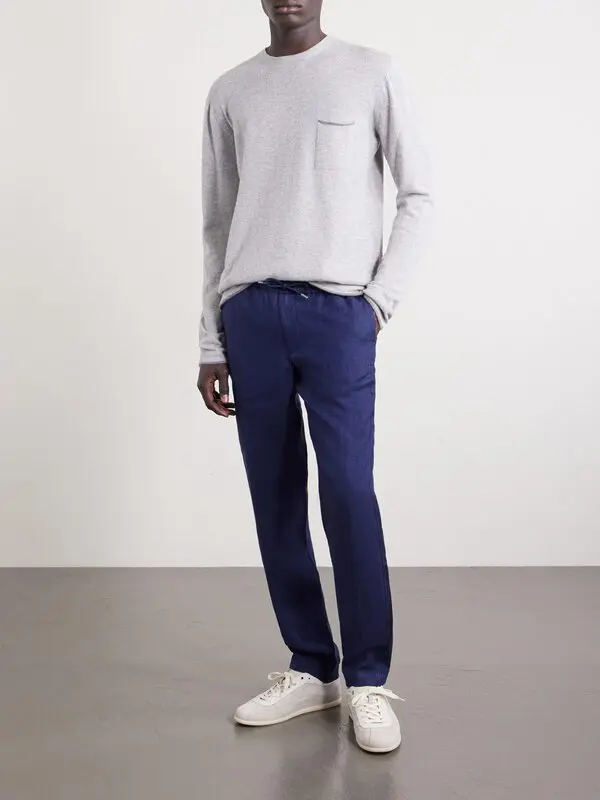 Sease Straight-leg Linen And Cotton-blend Drawstring Trousers - Blue