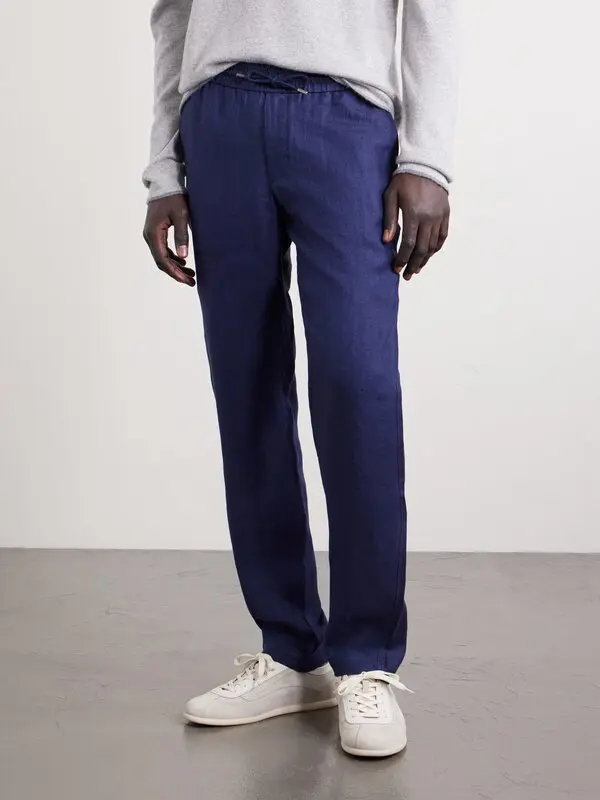 Sease Straight-leg Linen And Cotton-blend Drawstring Trousers - Blue