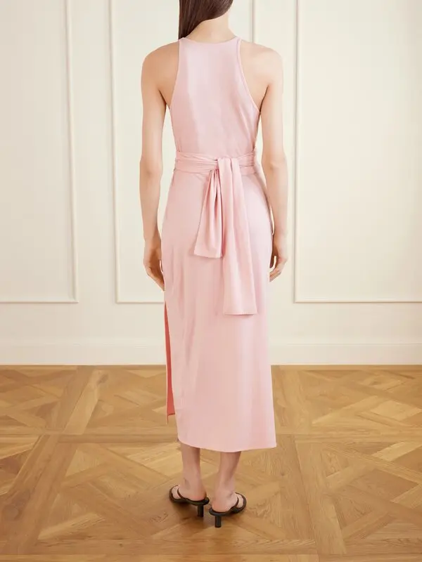 pink jersey wrap dress Sequined jersey wrap gown - pink
