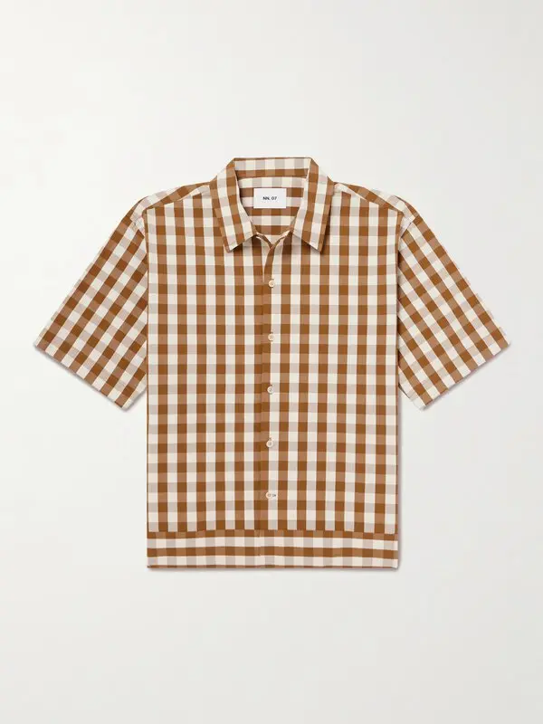 Nn07 Reed 50071 Gingham Cotton Overshirt - Neutrals