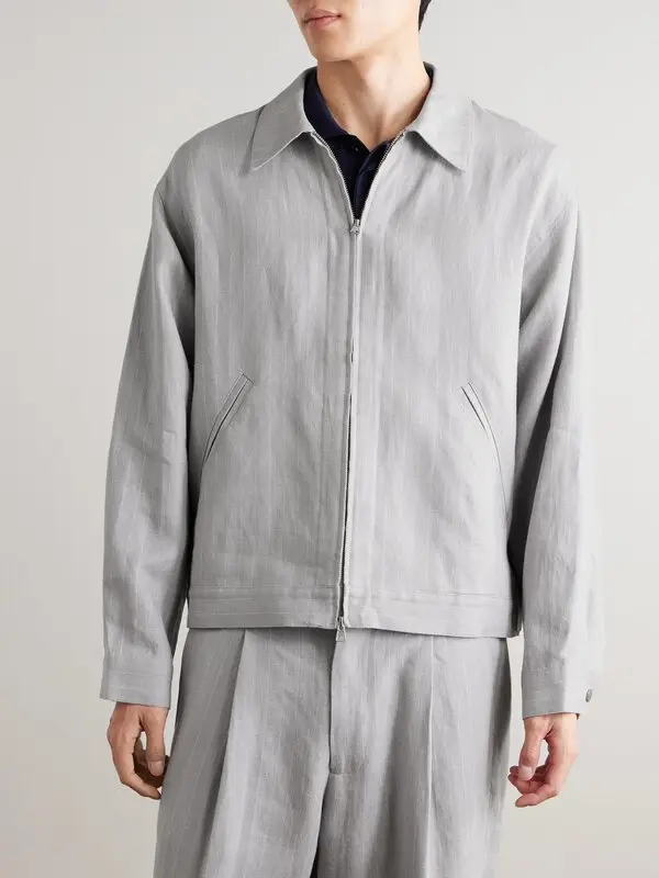 Nn07 Petrus 1455 Oversized Pinstriped Linen Blouson Jacket - Gray