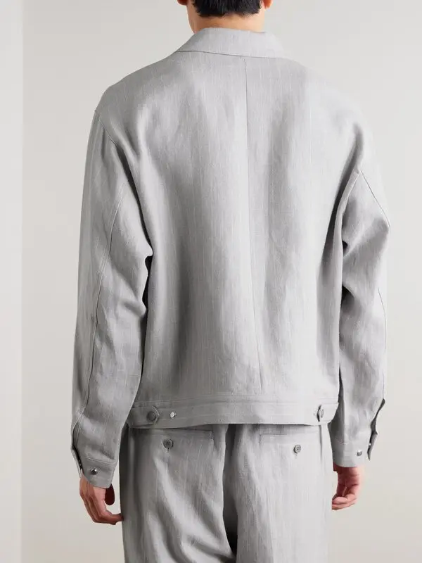 Nn07 Petrus 1455 Oversized Pinstriped Linen Blouson Jacket - Gray