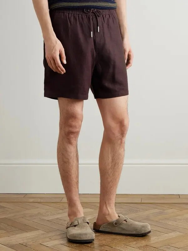 Nn07 Gregor 1454 Straight-leg Linen Drawstring Shorts - Brown